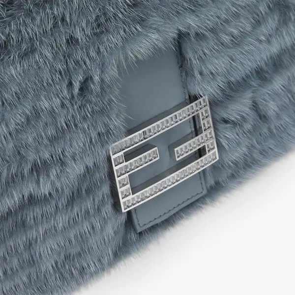 Fendi Baguette® 26424 Airforce Blue Featherlike Mink Bag